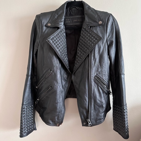 Zara | Jackets & Coats | Original Zara Basic Collection Genuine Lamb Leather Studded Jacket ...